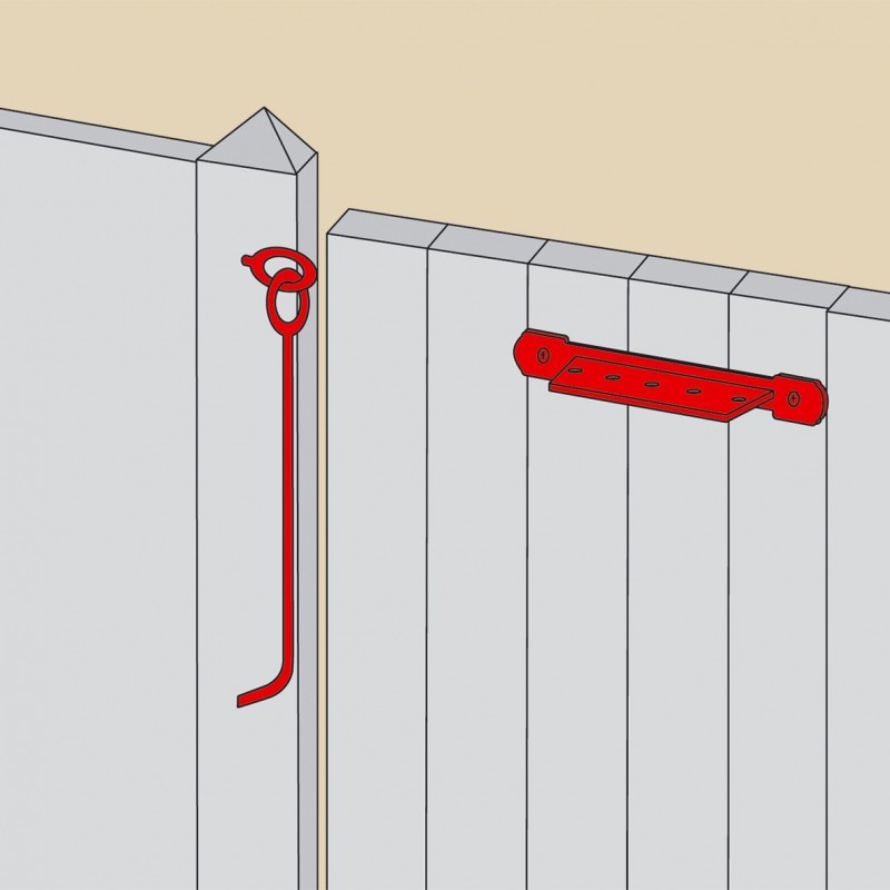 Crochet avec crémaillère en L pour volet en bois