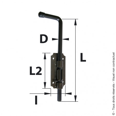 Verrou à tige cadenassable pour portail battant en bois.