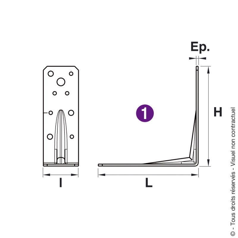 Equerre d'assemblage renforcée pour menuiserie bois